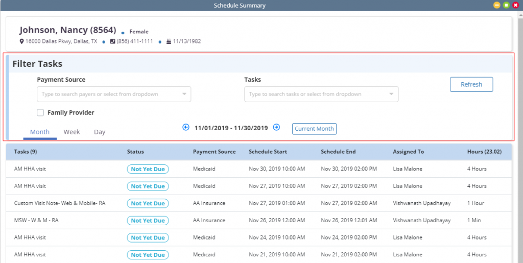 Schedule Summary - Help Center