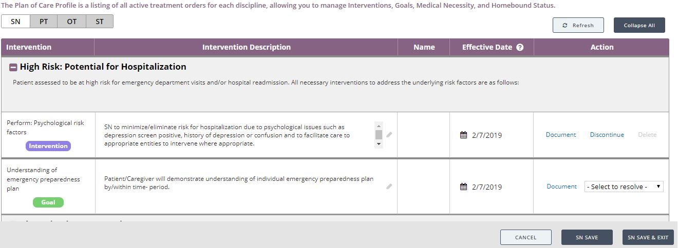 Interventions and Goals in POC Profile - Help Center