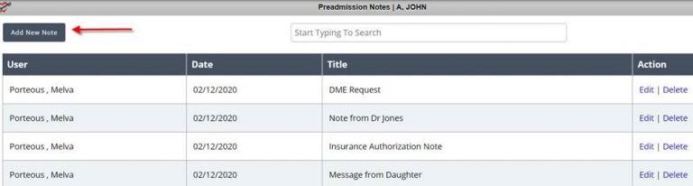 Preadmission Notes - Help Center