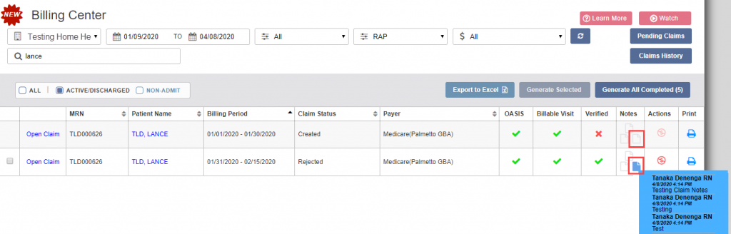 Claim Notes - Help Center