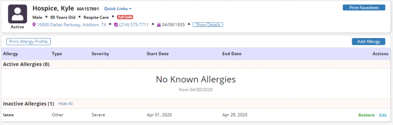 No Known Allergies - Help Center