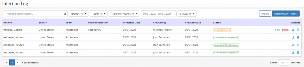 Infection Log and Reporting - Help Center