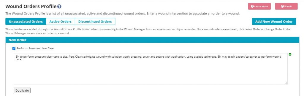 Wound Orders Profile - Help Center