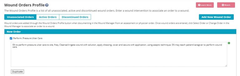 Wound Orders Profile - Help Center