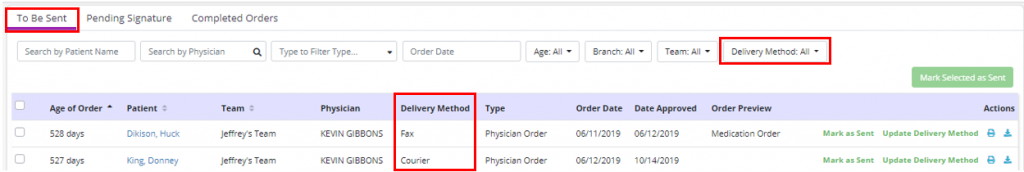 Physician-Preferred Order Delivery Method in Axxess Hospice
