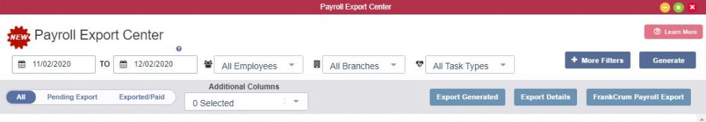 FrankCrum Payroll Exports in Axxess Home Health Payroll Export Center