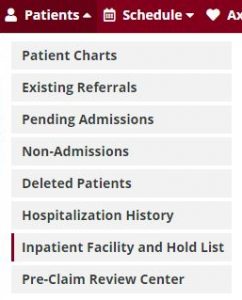 Inpatient Facility and Hold List in Axxess Home Health