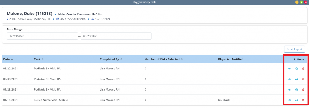 Oxygen Safety Risk Quick Report in Axxess Home Care