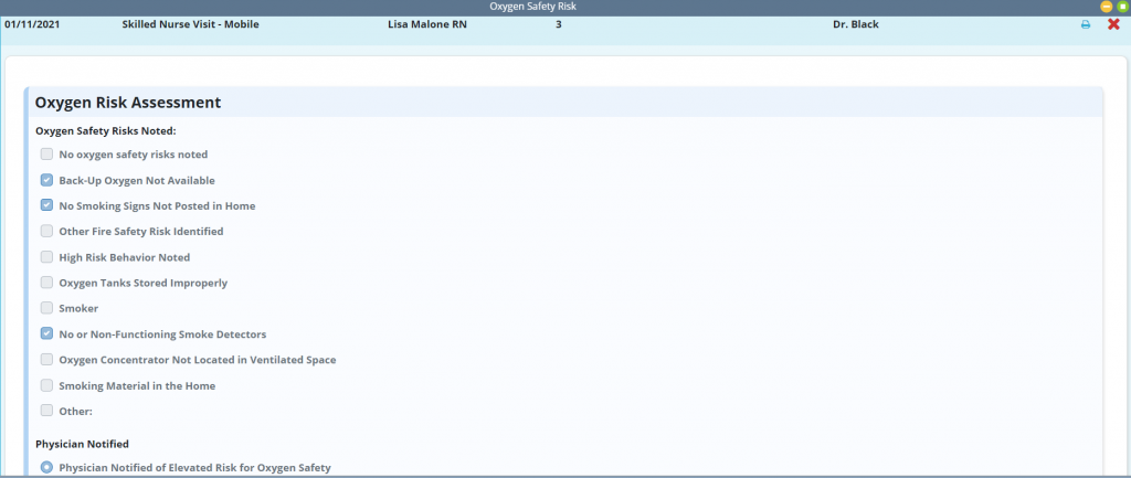 Oxygen Safety Risk Quick Report in Axxess Home Care