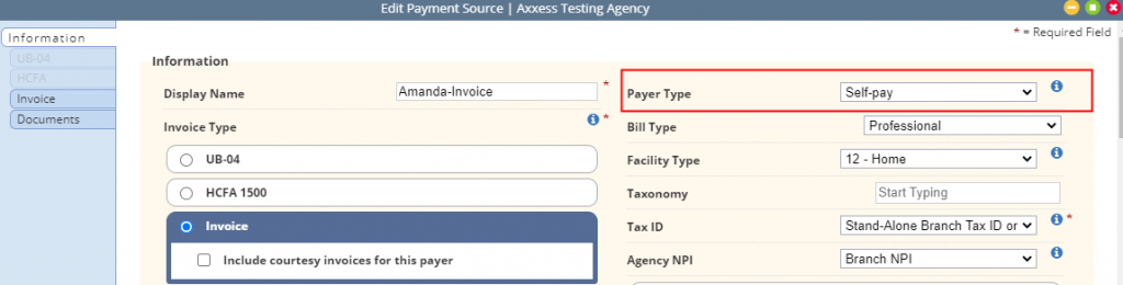 Primary Payer for Private Pay Clients in Axxess Home Care