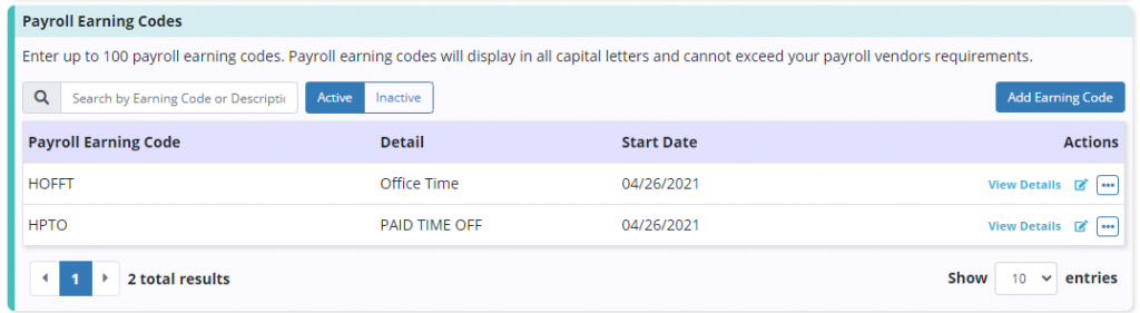 UltiPro Payroll Earning Codes in Axxess Hospice