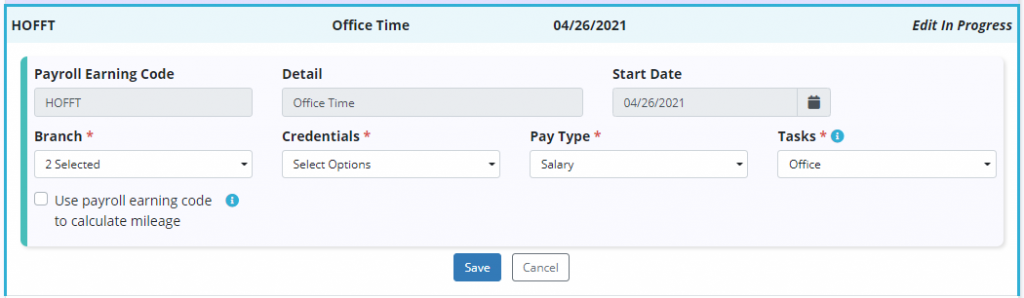 UltiPro Payroll Earning Codes in Axxess Hospice