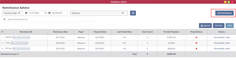 Manual Remittance Advice Posting in Axxess Home Health