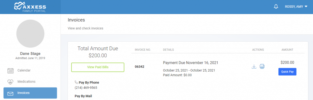 Family Portal Invoices Update in Axxess Home Care