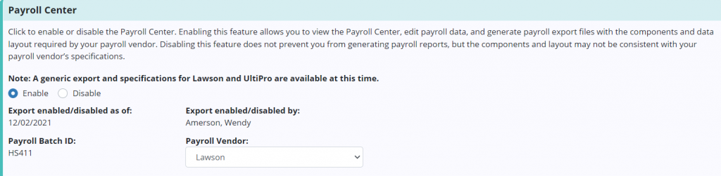 Lawson Payroll Exports in Axxess Hospice