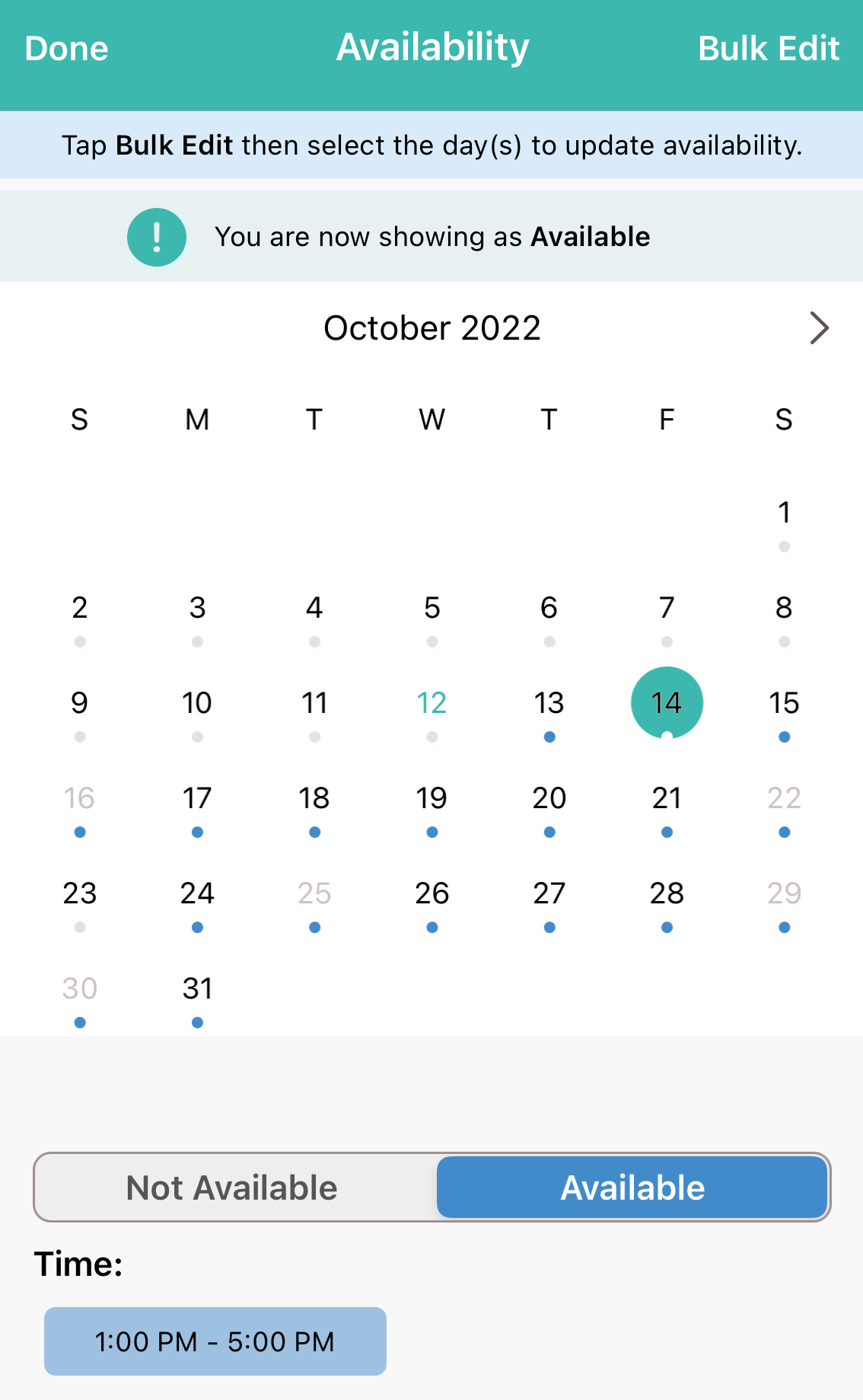 Availability Calendar in Clinician Profiles on Axxess CARE
