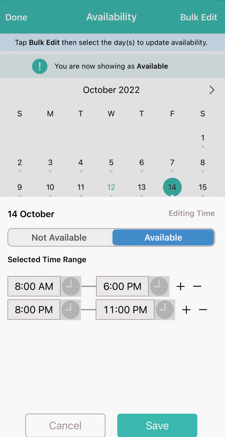 Availability Calendar in Clinician Profiles on Axxess CARE