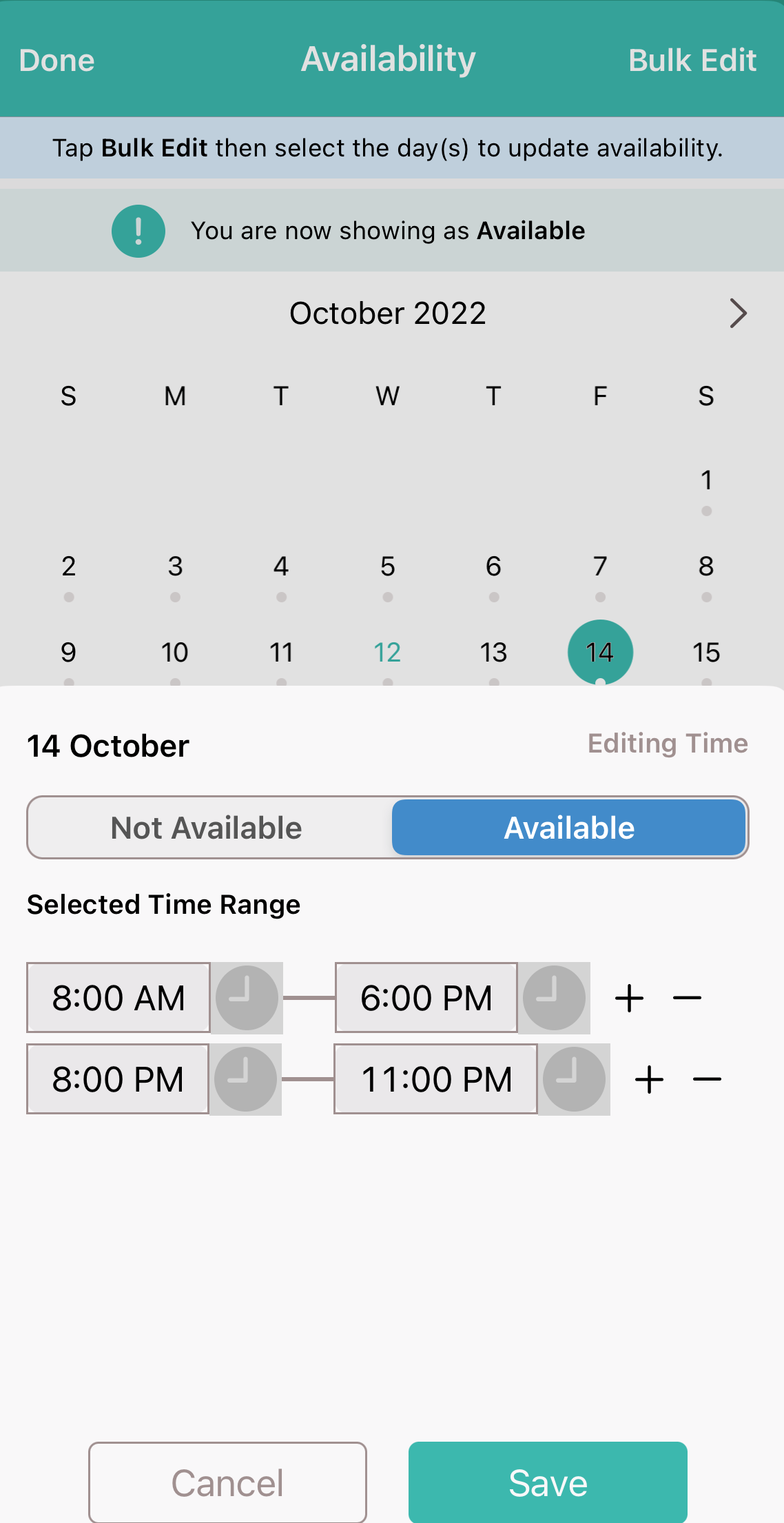 Availability Calendar in Clinician Profiles on Axxess CARE