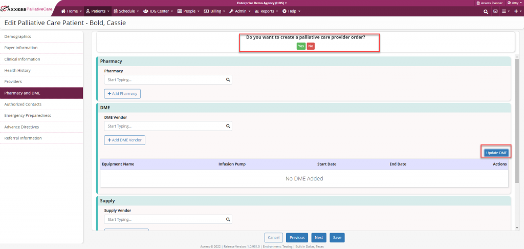 Enhanced Order Functionality in Axxess Palliative Care