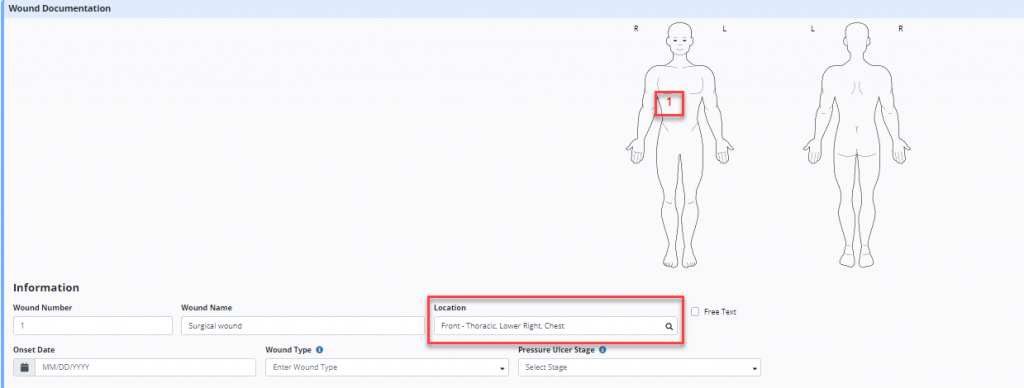 Wound Body Diagram in Skilled Nurse Visits in Axxess Hospice