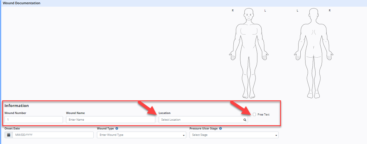 Wound Body Diagram in Skilled Nurse Visits in Axxess Hospice