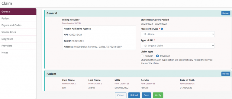 Professional Claims in Axxess Palliative Care