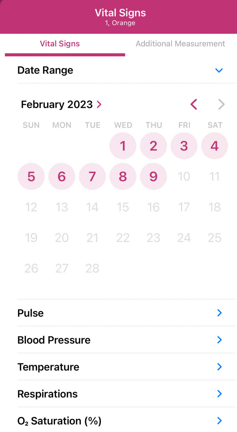 Mobile Vital Signs Log in Axxess Palliative Care