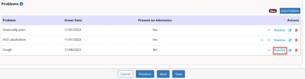 Problems Section in Patient Charts on Axxess Palliative Care