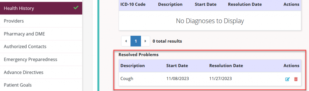 Problems Section in Patient Charts on Axxess Palliative Care