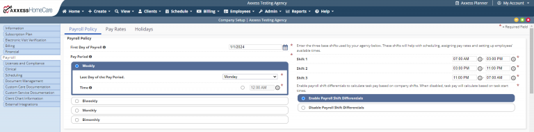 Payroll Center Updates in Axxess Home Care