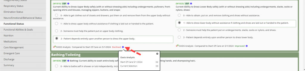 OASIS Improvement Indicators in Axxess Home Health