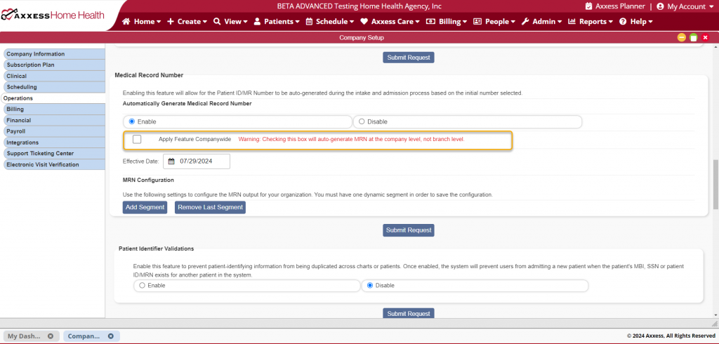 Automatic MRN Generation in Axxess Home Health