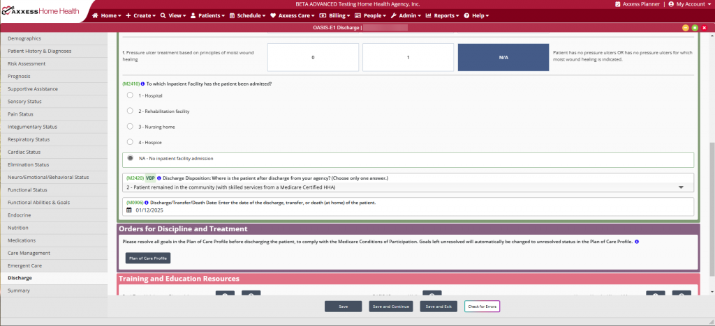 OASIS Scrubber in Axxess Home Health