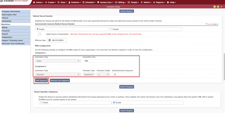 Automatic Medical Record Number (MRN) Generation in Axxess Home Health