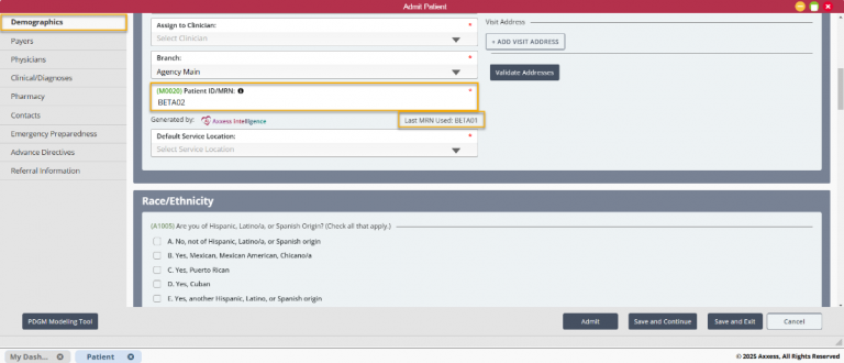 Automatic Medical Record Number (MRN) Generation in Axxess Home Health