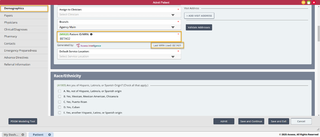 Automatic Medical Record Number (MRN) Generation in Axxess Home Health