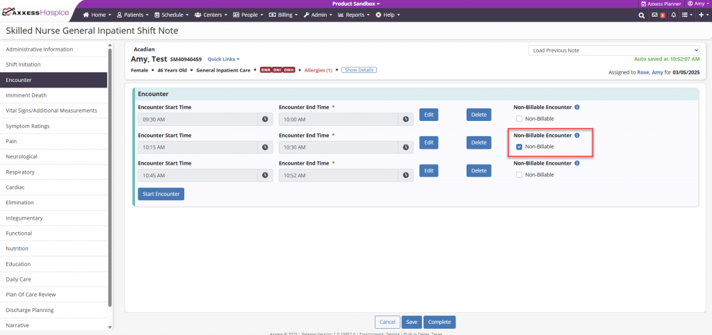 Encounters-Based Inpatient Documentation and Billing in Axxess Hospice
