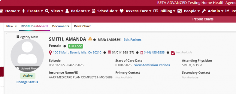 PDGM Dashboard in Axxess Home Health
