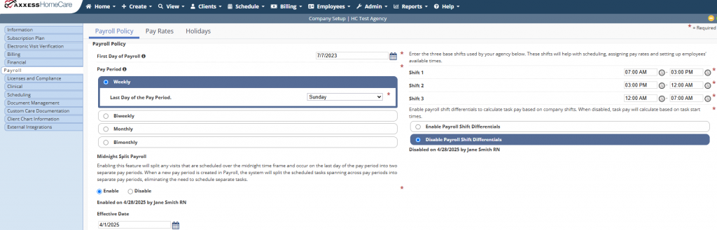 Midnight Split Payroll Section in Company Setup - Help Center