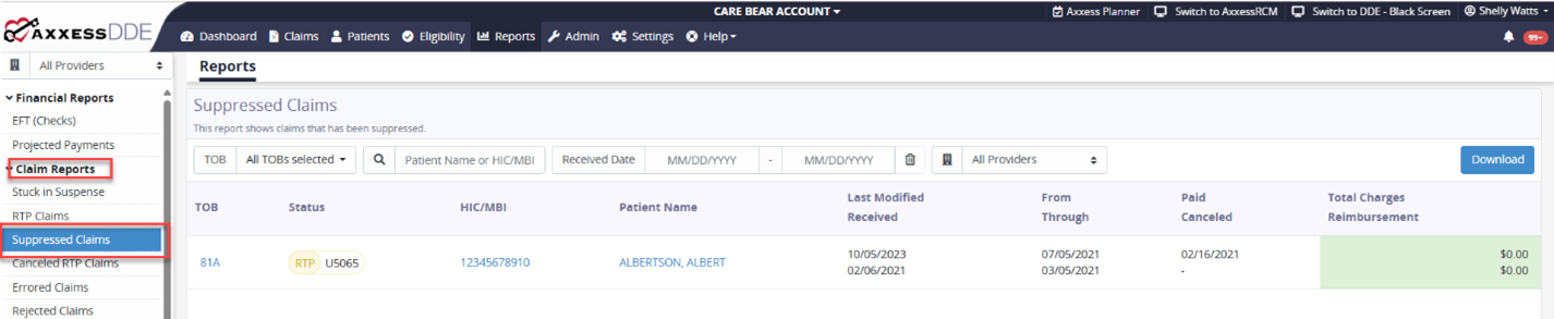 Suppressed Claims Indicator in Axxess DDE