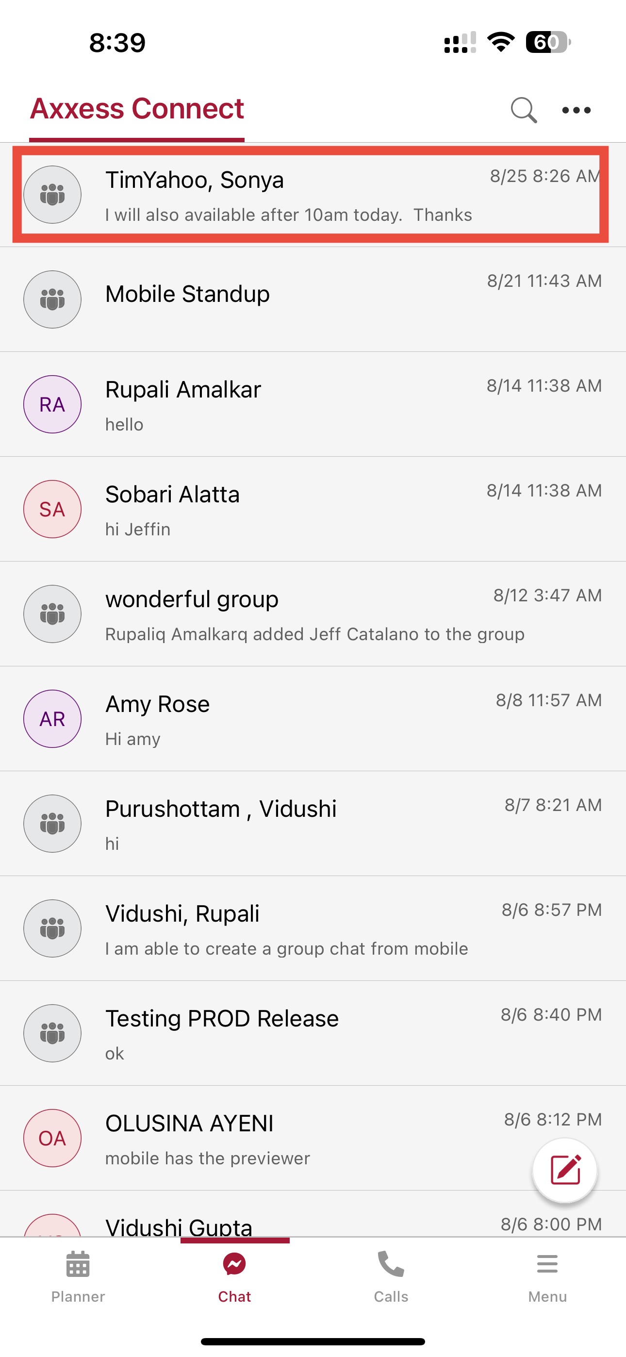 Managing Group Chats in Axxess Connect Mobile